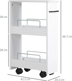 kleankin Úsporný Kuchyňský Vozík, Designový Koupelnový Vozík, Víceúčelový, Úsporný, MDF Dřevěné Police, Otáčecí Kolieska a Rukojeť, 42,5x20,3x66,7cm,…