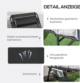 Skládací lehátko, 5stupňové polohování opěradla, polštář, podpěra, do 120 kg, ocel, světle šedá, 58 x 189 x 32,5 cm