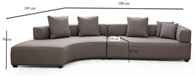 Designová rohová sedačka Galatea 180 cm šedá - levá