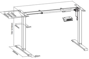Rohový polohovací stůl se zaoblenými rohy, 180x120 cm, 1 motor, L/P, šedá podnož, bříza