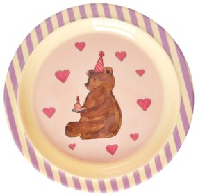 rice Melaminový talíř Party Bear, růžová barva, melamin