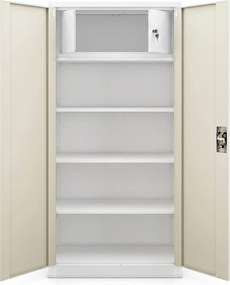 Kovová skříň s úložným prostorem bílá / dub sonoma: Eco Design TOMASZ, 900 x 1850 x 450 mm