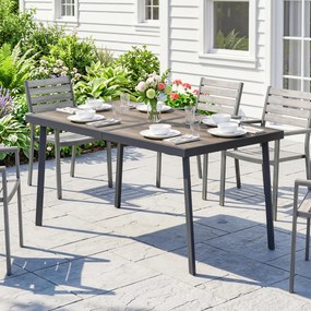Outsunny zahradní stůl balkonový stůl 145 x 85 cm jídelní stůl pro 6 osob se vzhledem dřeva a šedým ocelovým rámem pro zahradu a terasu | Aosom.de
