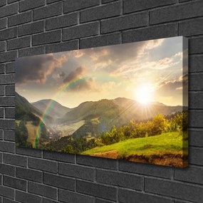 Obraz na plátně Louka Hory Západ Slunce 100x50 cm