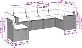 6dílná zahradní sedací souprava s poduškami černá polyratan 3251363