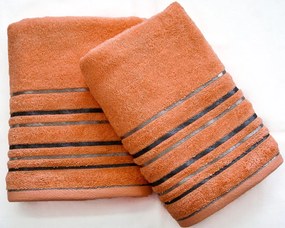 Praktik Froté ručník ZARA, lososový s proužkovanou bordurou, 40x60cm
