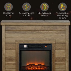 HOMCOM Elektrický krb, 3D plamenový efekt, 3 nastavení, časovač, dálkové ovládání, přírodní dřevo