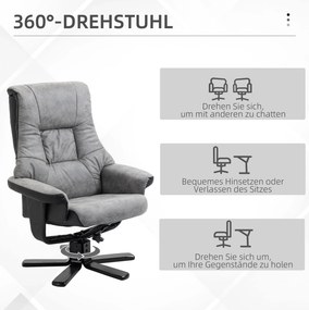 HOMCOM polohovací křeslo s taburetem, otočné TV křeslo s funkcí polohování, mikrovlákno šedé, 78x82,5x109 cm, ideální pro obývací pokoj a relaxaci | …