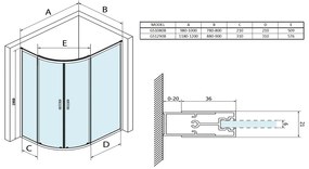 Gelco SIGMA SIMPLY BLACK čtvrtkruhová sprchová zástěna 1000x800 mm, R550, čiré sklo, GS1080B