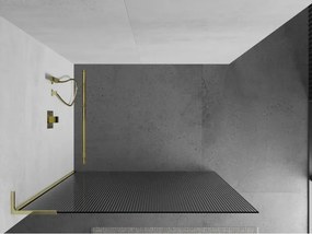 Mexen Kioto L, sprchová zástěna Walk-In 90 x 200 cm, 8mm sklo s žebrovým vzorem, zlatý lesklý profil, 800-090-103-50-09