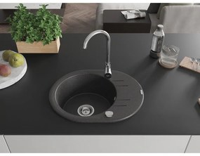 Mexen Kevin, granitový dřez 586x458x190 mm, 1-komorový, černá skvrnitá, 6517581005-76