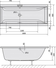 Polysan CLEO obdélníková vana 180 x 80 x 48 cm bílá mat 95611.11