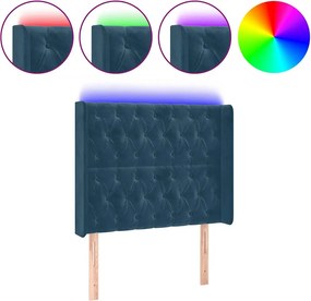 Čelo postele s LED tmavě modré 93 x 16 x 118/128 cm samet 3124424