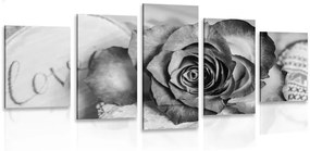 5-dílný obraz růže v černobílém provedení Love - 100x50
