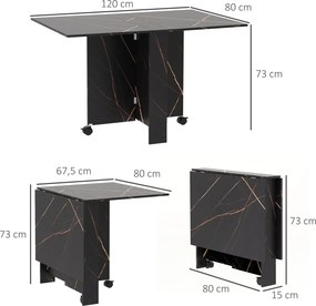 Skládací kuchyňský stůl HOMCOM, skládací jídelní stůl se 2 skládacími deskami, 2 kolečky s brzdami, pro 6 osob, nosnost 20 kg, 120 x 80 x 73 cm, imit…