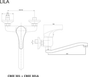 Mereo Mereo, Dřezová nástěnná baterie, Lila, s ramínkem plochým vyhnutým 180 mm, chrom, MER-CBEE301A05