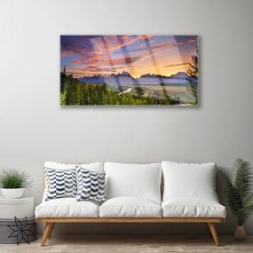 Obraz na skle Hora Les Slunce Příroda 120x60 cm