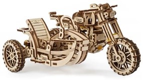 Ugears - 3D dřevěné mechanické puzzle Motorka scrambler s vozíkem