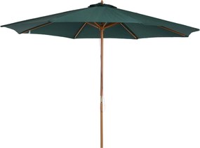 Parasol Outsunny Ø300x250 cm se dřevěným kmenem a navíjecím systémem s 8 žebry pro zahradu, terasu, patio Zelený | Aosom