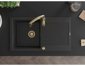Mexen Leo, 1-komorový granitový dřez 900x500x190 mm a dřezová baterie Savita, černá-stříbrná metalíza, 6501-73-672601-50