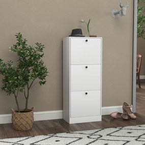 HOMCOM Botník se 3 skládacími dvířky, botník s nastavitelným děličem, štíhlý botník pro 12 párů bot 47 x 28 x 115 cm, bílý