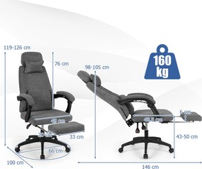 Costway Ergonomická kancelářská židle s výsuvnou opěrkou nohou a nastavitelným