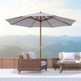 Slunečník Ø 300 cm, jedlové dřevo/bambus/polyester, UV a voděodolný, krémově bílý 01-0244