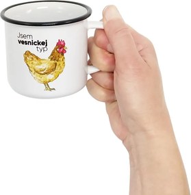 Keramický hrnek Jsem vesnickej typ, 250 ml – s motivem slepičky, autorský design, ve stylu plecháčku