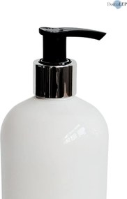 Dávkovač na mýdlo 500 ml bílý s černo-stříbrnou pumpičkou BELA
