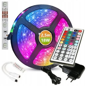 LED pásek RGB - 2,5M - IP20 + ovladač IR44 + napájecí zdroj (sada)