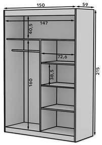 ADRK Šatní zrcadlová skříň posuvná ESTI W, bílá Šířka (cm): 150