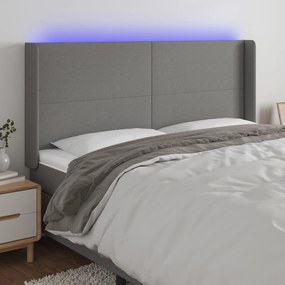 Čelo postele s LED tmavě šedé 183 x 16 x 118/128 cm textil 3123783