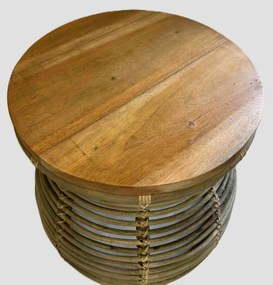 Vingo Odkládací stolek z ratanu s dřevěnou deskou, 60 cm
