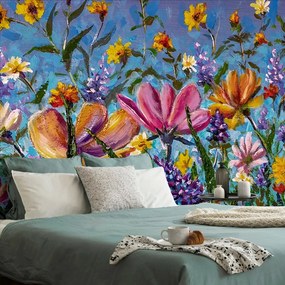 Samolepící tapeta barevné květiny na louce - 150x100 cm
