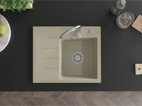 Mexen Ben granitový dřez 1-komorový s odkapávačem, pravý 600 x 500 mm, béžový, sifon chrom - 6523605000-69