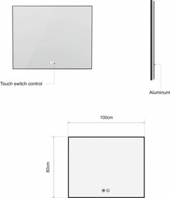 Erga Megan, LED zrcadlo 100x80cm v černém rámu, 2760 lm, 3 barvy světla, zadní osvětlení, ERG-V01-MEGAN-1080-BK