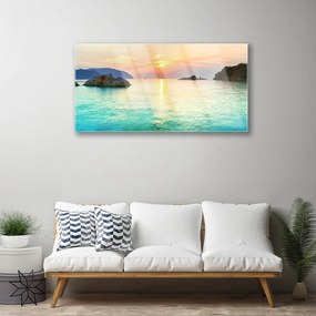 Plexisklo-obraz Slunce Skály Moře Krajina 100x50 cm