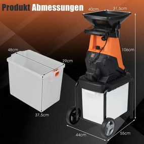 Costway 3000 W elektrický drtič s 50 L sběrnou nádobou štěpkovač elektrický