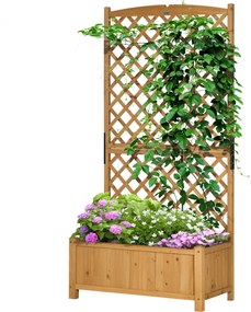Zahradní záhon Outsunny s treláží a květináčem pro popínavé rostliny, květinová kultivace pro venkovní terasu, balkon 90x45x180 cm, přírodní dřevo | A