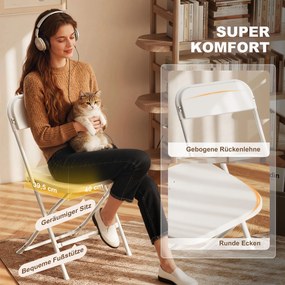 HOMCOM Sada 6 skládacích židlí, skládací židle s odtokovými otvory, ocelový rám, všestranné použití, bílá