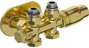 Mexen G00, termostatická souprava Duplex s kulatou krytkou, úhlové/rovné připojení DN50, zlatá lesklá, W908-900-905-50
