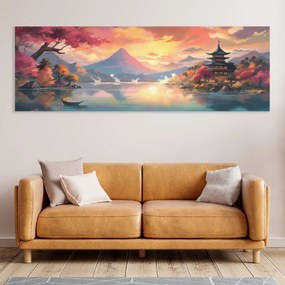 Obraz na plátně - Japonský chrám u vody FeelHappy.cz Velikost obrazu (šířka x výška): 150 x 50 cm