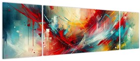 Obraz - Abstrakce s červenou (170x50 cm)