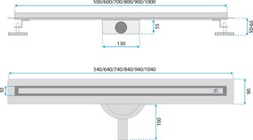 Rea Neox Slim Pro, odtokový sprchový žlab 50 cm, broušená ocel, REA-G5800
