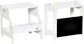 HOMCOM 2v1 Učící Věž Dětský Stolička pro 3+ Let, Převoditelná na Stůl s Tabulí a Bezpečnostním Příčným 42x44x86 cm Bílá | Aosom