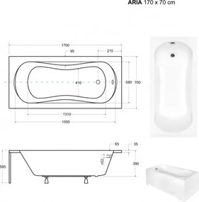 Besco ARIA PLUS 170 cm VANARIA170PLUS+OLVPINOZ vana vč. nožiček
