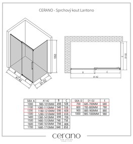 CERANO - Sprchový kout Lantono L/P - chrom, transparentní sklo - 120x70 cm - posuvný
