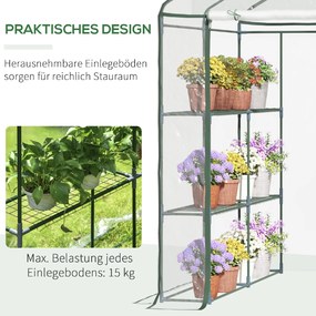 Outsunny PVC Zelená Skleník Zahradní Domek S 6 Policemi 143 x 195 cm