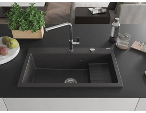 Mexen Omar, 1-komorový granitový dřez 800x480x210 mm, černá skvrnitá, chromový sifon, 6520801005-76