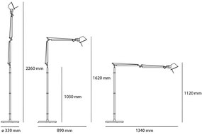 Artemide A004800+A012820 Tolomeo Floor LED, stojací lampa pro čtení s vypínačem, 12W LED 3000K, hliník, výška max 226cm
